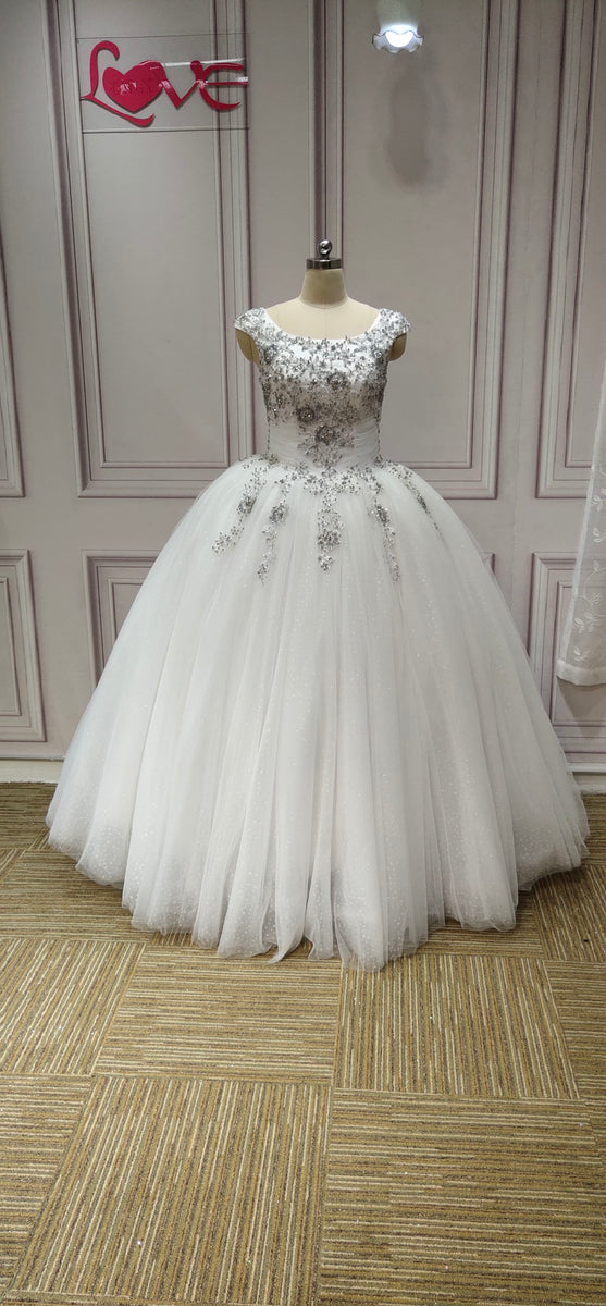 Cap sleeves lace appliques sliver crystals rhinestones beaded ball gow ...