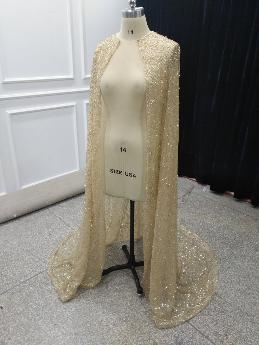 Gold sliver ivory white glitter shiny wedding cape – Anna's Couture Dresses