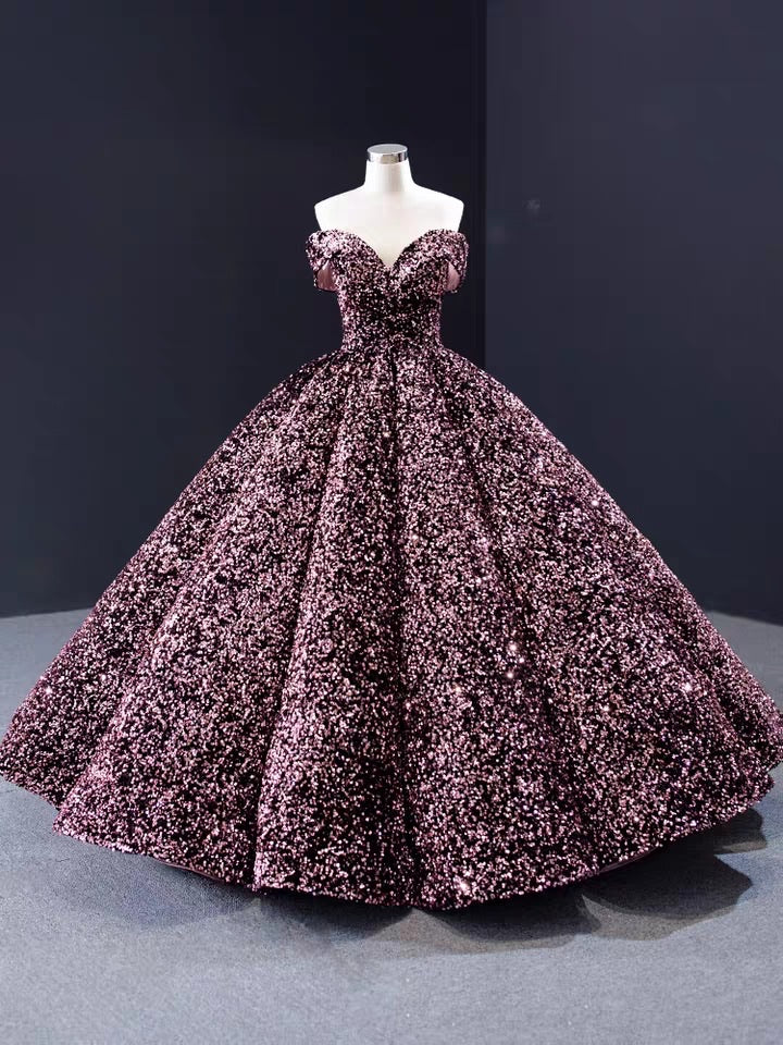 Off shoulder sparkling sequins ball gown prom dress 2020 – Anna's ...