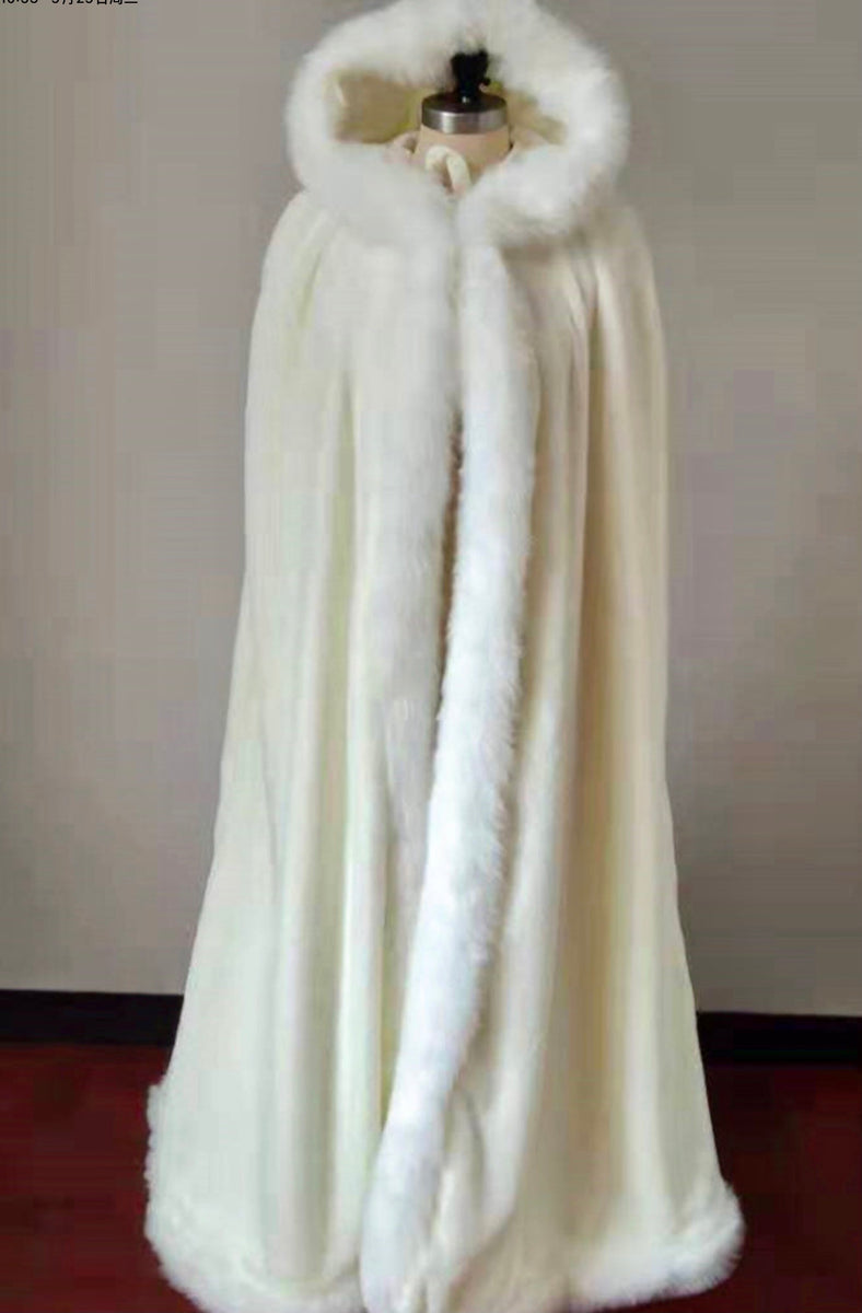 Winter wedding accessories white fur cloak with hood – Anna's Couture ...